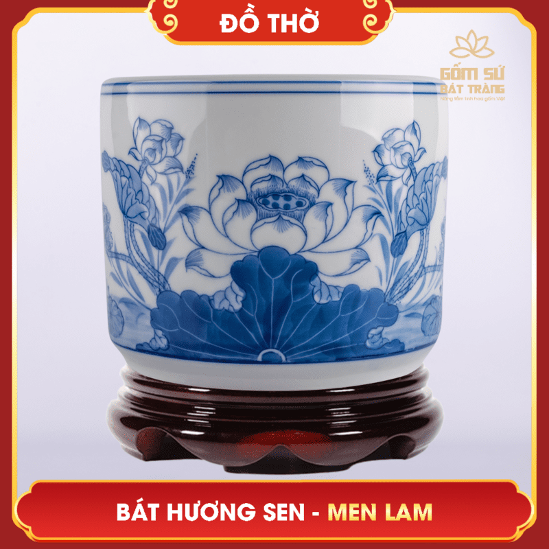 Bát hương Hoa Sen men lam - Báo giá chi tiết từng cỡ