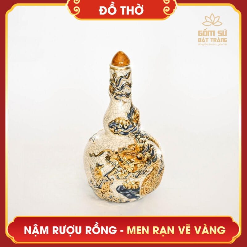 Nậm rượu Rồng men rạn vẽ vàng